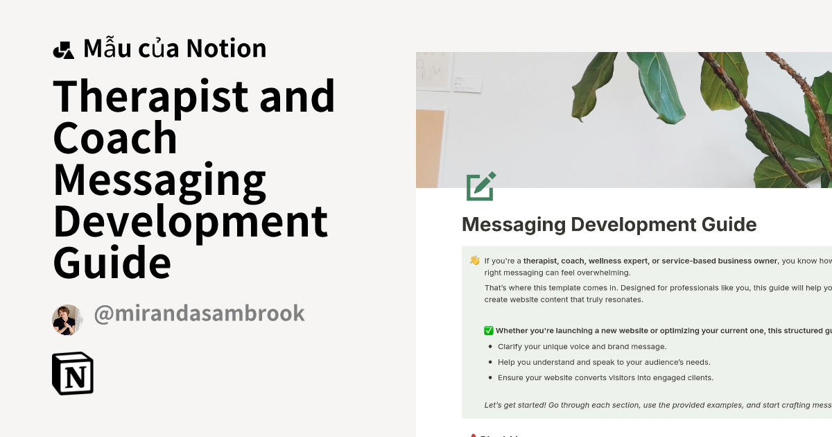 Mẫu Therapist and Coach Messaging Development Guide | Thị trường Notion