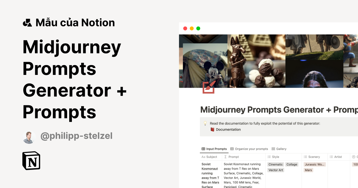 Mẫu Midjourney Prompts Generator + Prompts | Thị trường Notion