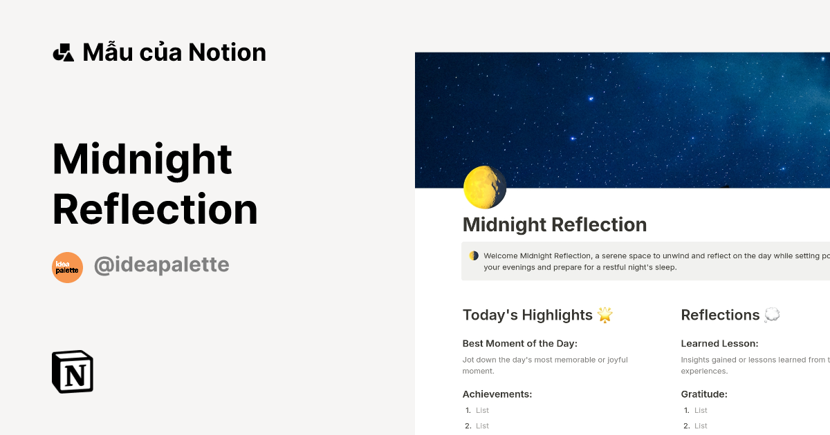 Mẫu Midnight Reflection | Thị trường Notion