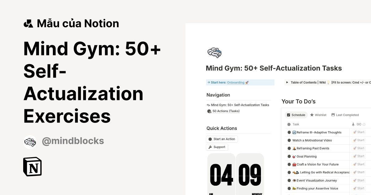 Mẫu Mind Gym: 50+ Self-Actualization Exercises | Thị trường Notion
