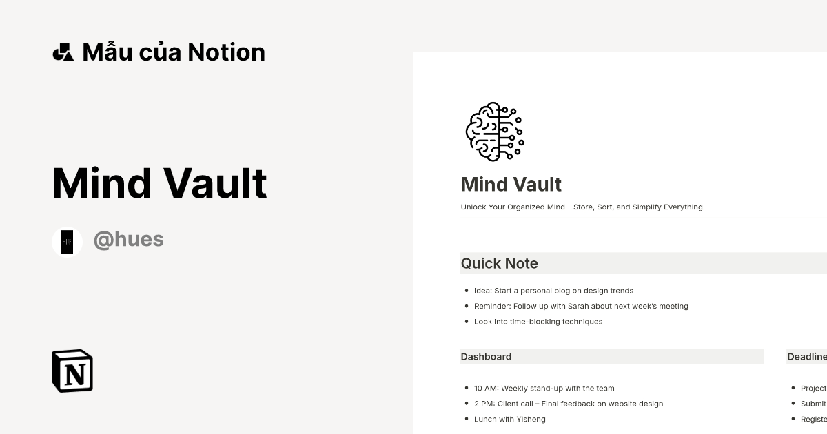 Mẫu Mind Vault | Thị trường Notion