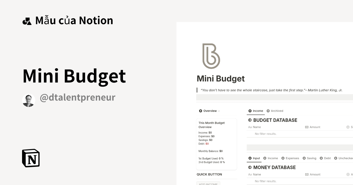 Mẫu Mini Budget | Thị trường Notion