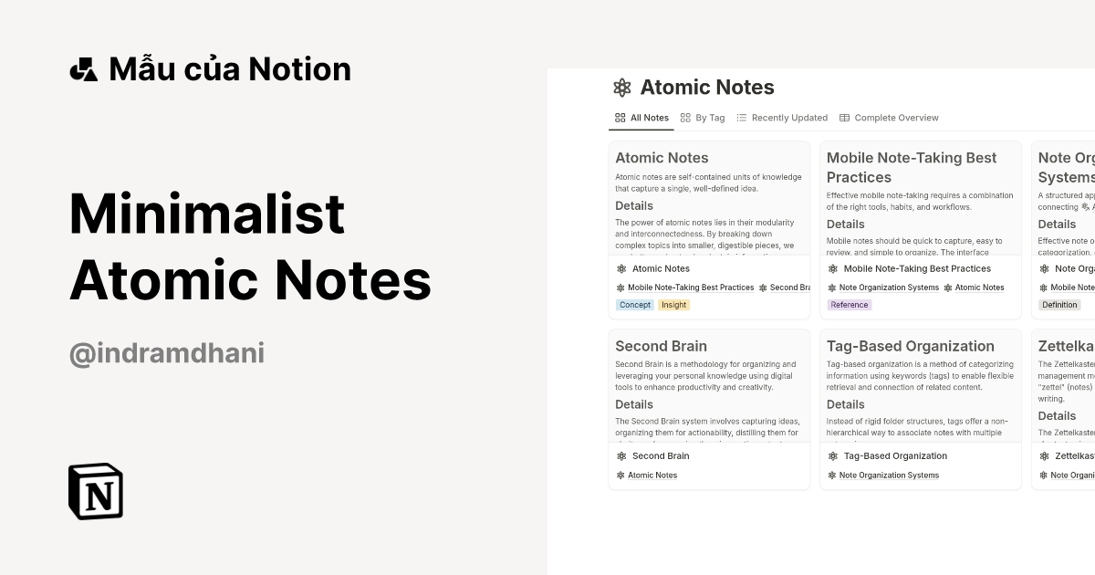 Mẫu Minimalist Atomic Notes | Thị trường Notion