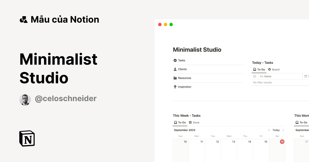 Minimalist Studio Mẫu do Celo Schneider tạo | Thị trường Notion