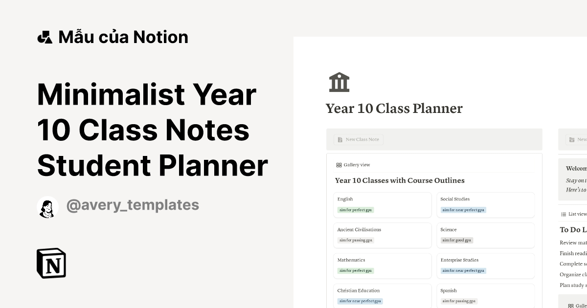 Minimalist Year 10 Class Notes Student Planner Mẫu do avery's templates ...