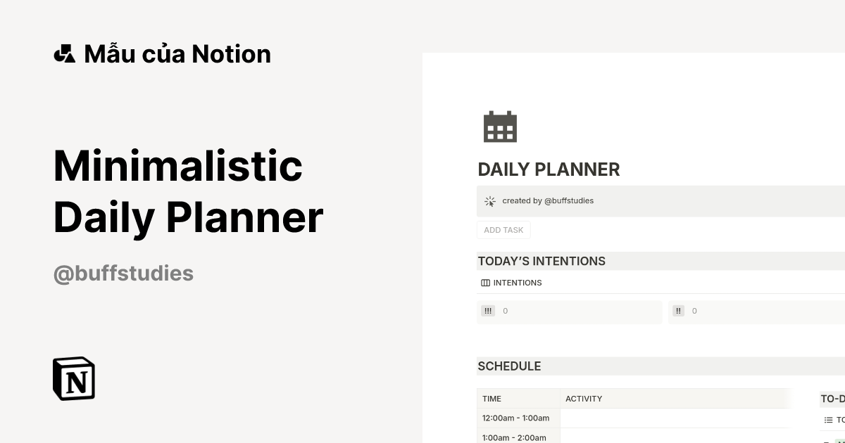 Mẫu Minimalistic Daily Planner | Thị trường Notion