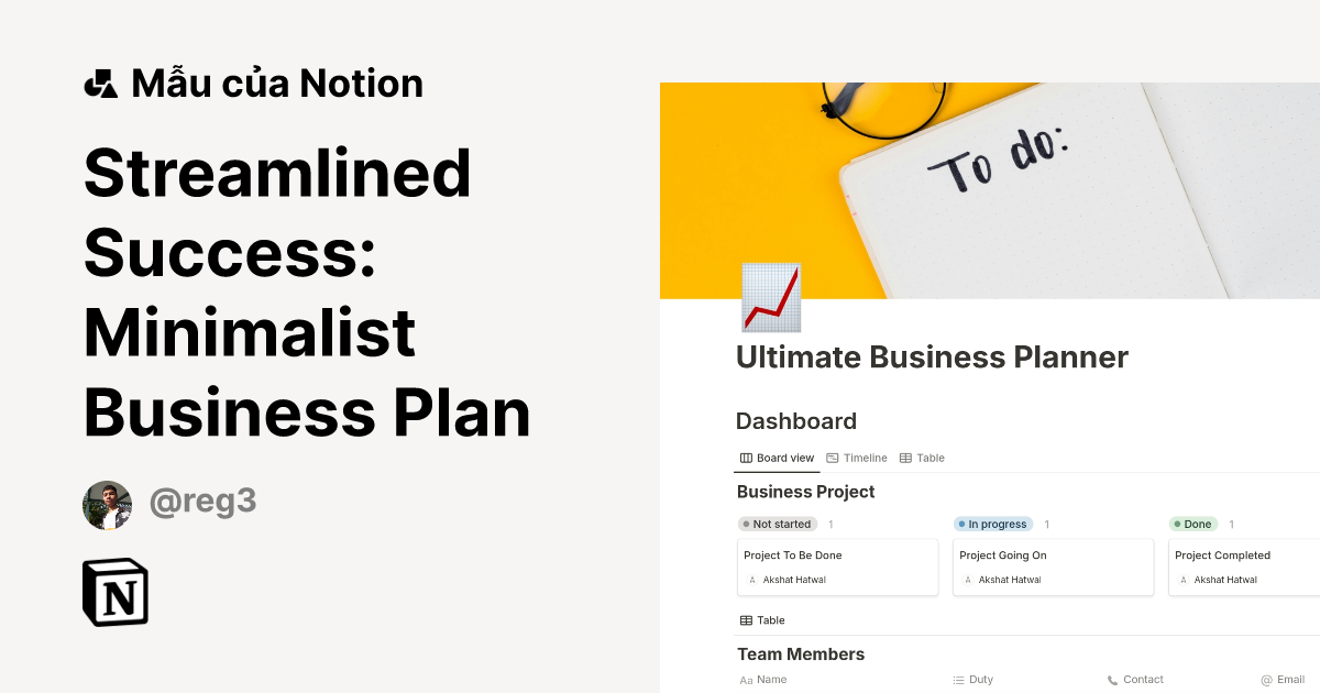 Mẫu Streamlined Success: Minimalist Business Plan | Thị trường Notion
