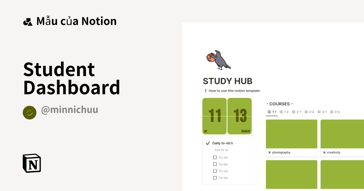 Mẫu Student Dashboard | Thị trường Notion