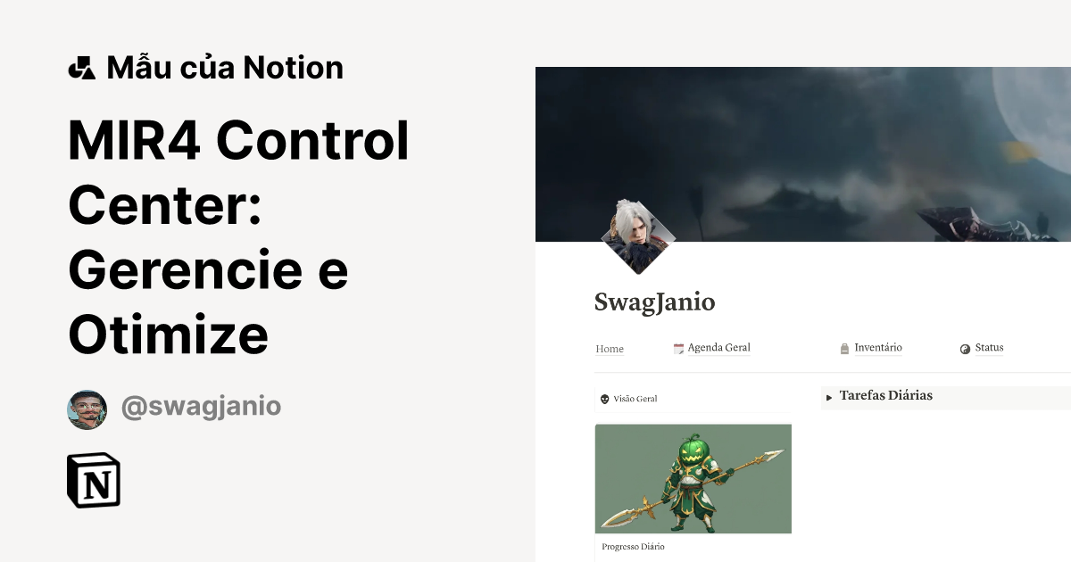 Mẫu MIR4 Control Center: Gerencie e Otimize | Thị trường Notion