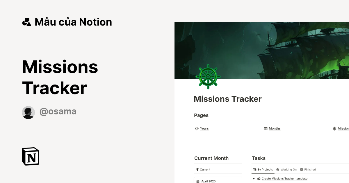 Mẫu Missions Tracker | Thị trường Notion