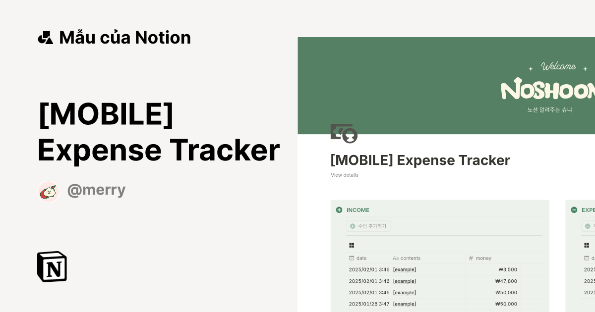 Mẫu [MOBILE] Expense Tracker | Thị trường Notion