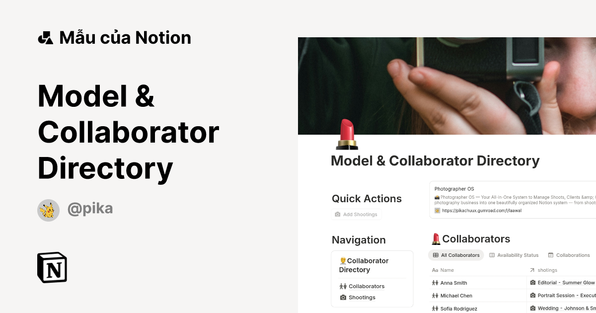Mẫu Model & Collaborator Directory | Thị trường Notion