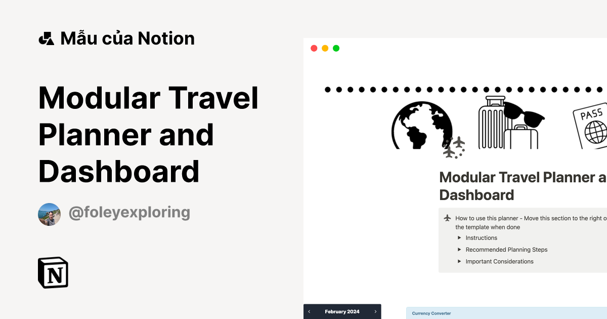 Modular Travel Planner and Dashboard Mẫu do FoleyExploring tạo | Thị ...