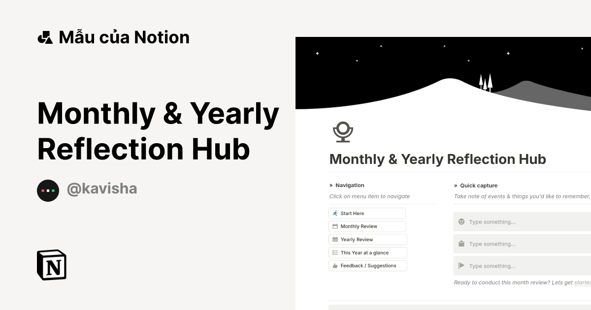 Mẫu Monthly & Yearly Reflection Hub | Thị trường Notion