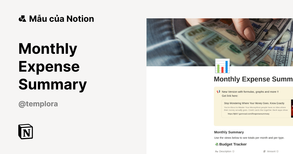Monthly Expense Summary Mẫu do Templora tạo | Thị trường Notion
