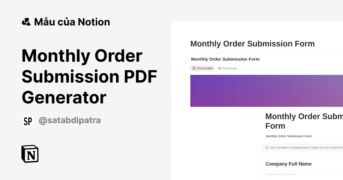 Monthly Order Submission PDF Generator Mẫu do Satabdi Patra tạo | Thị ...