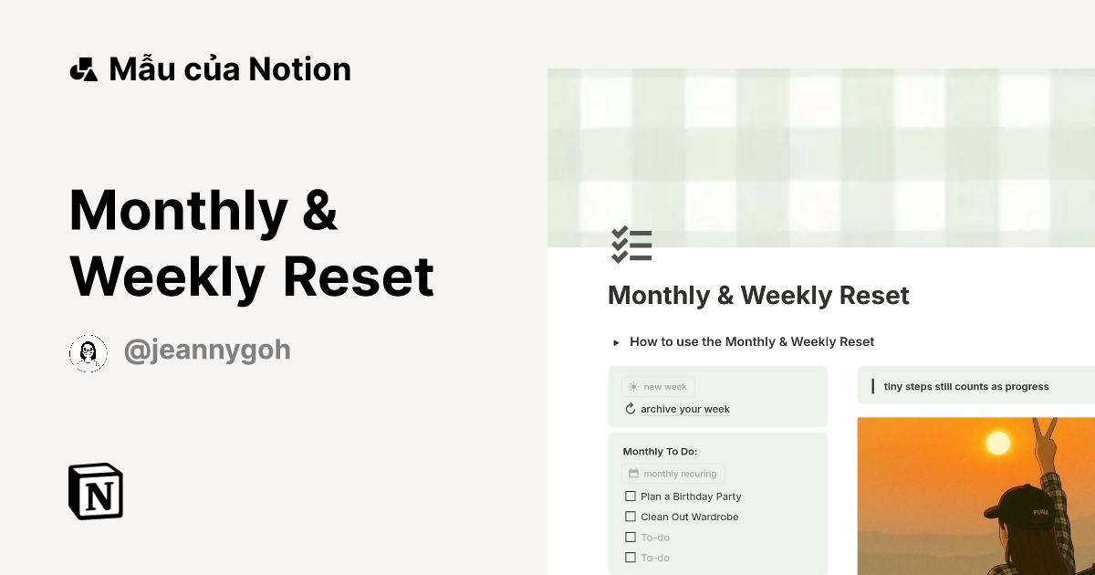 Monthly & Weekly Reset Mẫu do Jeanny Goh tạo | Thị trường Notion