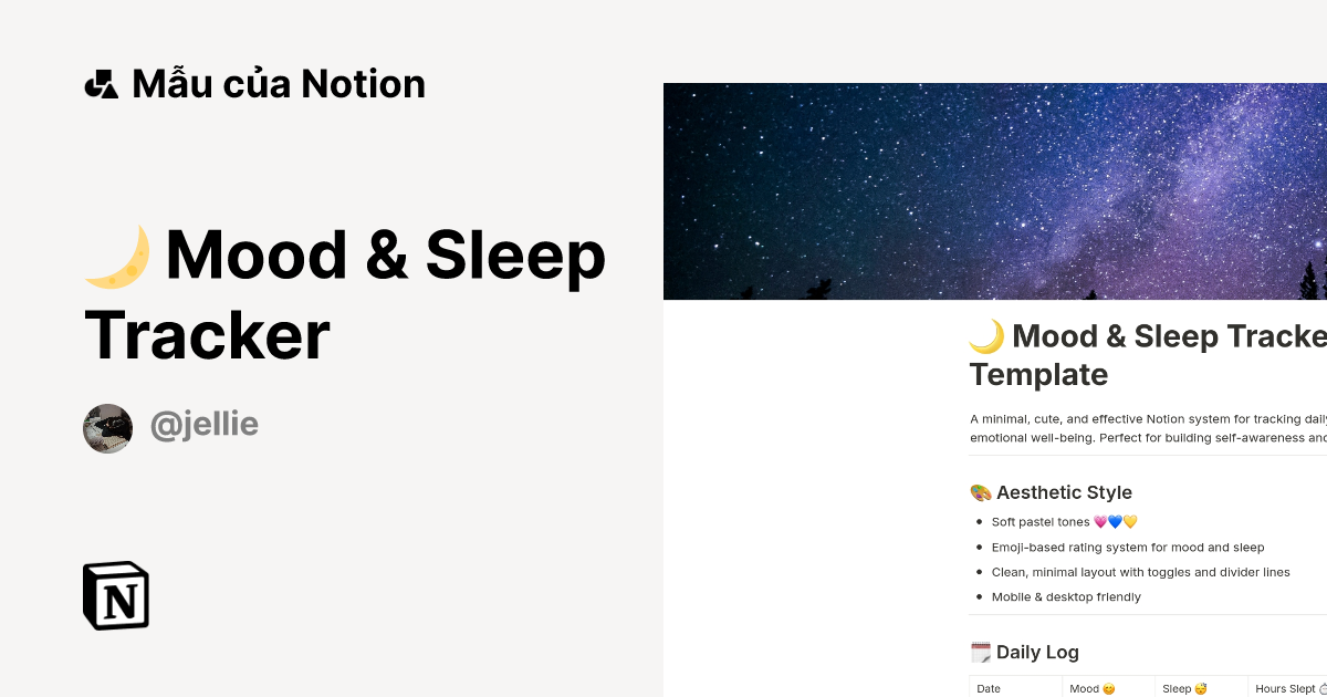 Mẫu 🌙 Mood & Sleep Tracker | Thị trường Notion