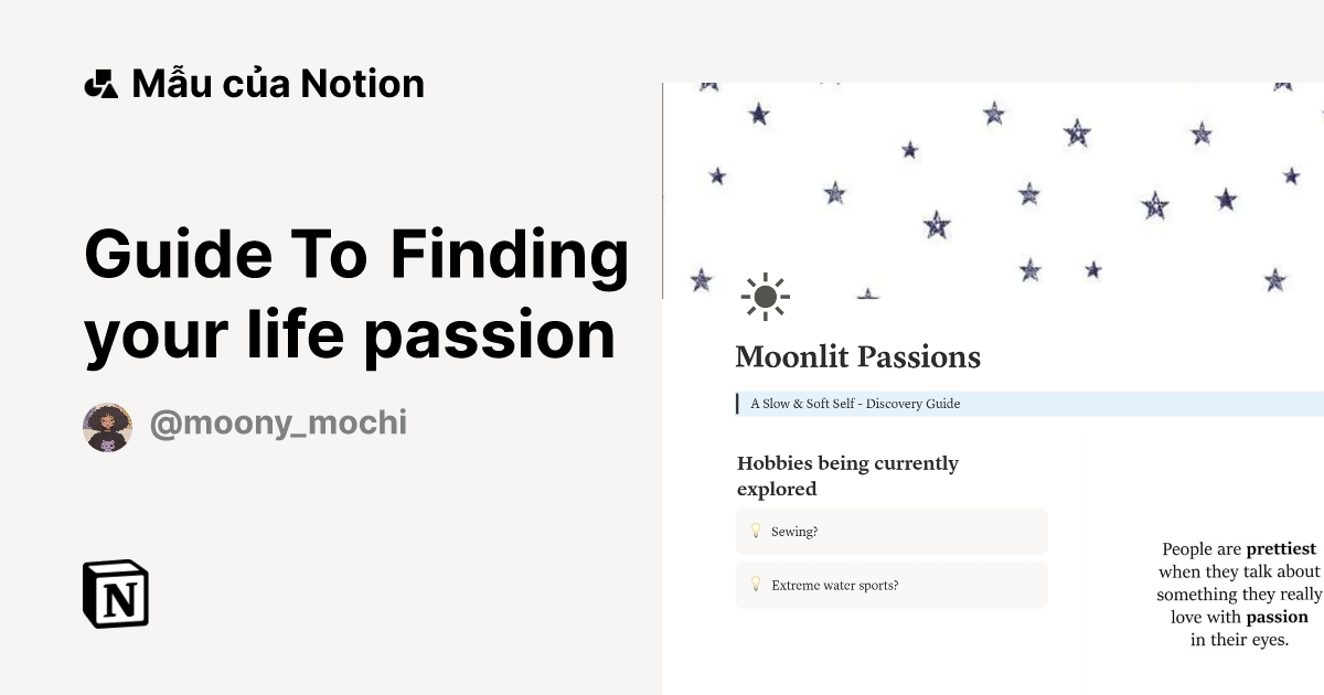 Guide To Finding your life passion Mẫu do Moony🌙 tạo | Thị trường Notion