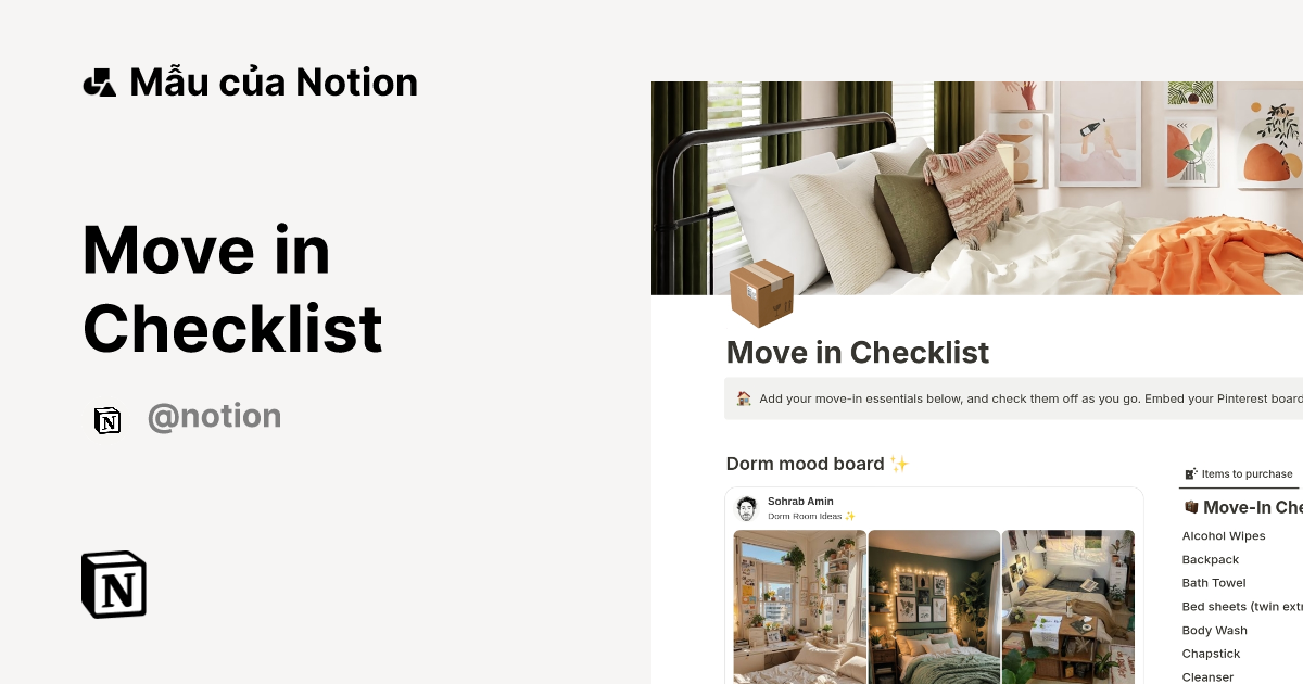 Mẫu Move in Checklist 2025 | Thị trường Notion