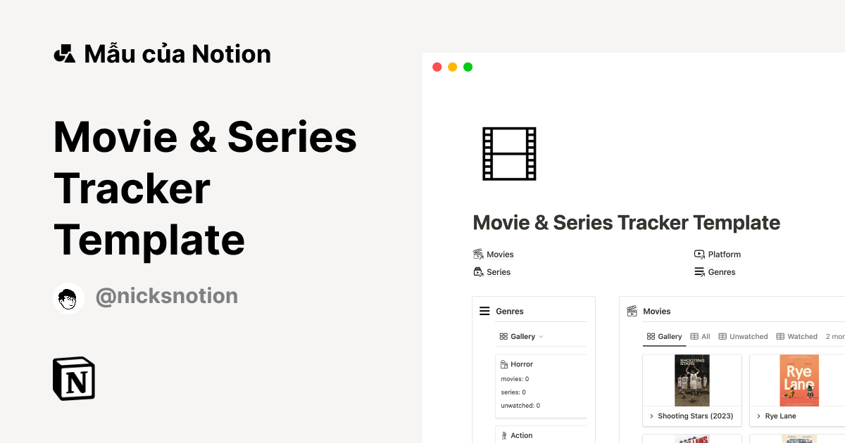 Mẫu Movie & Series Tracker Template | Thị trường Notion