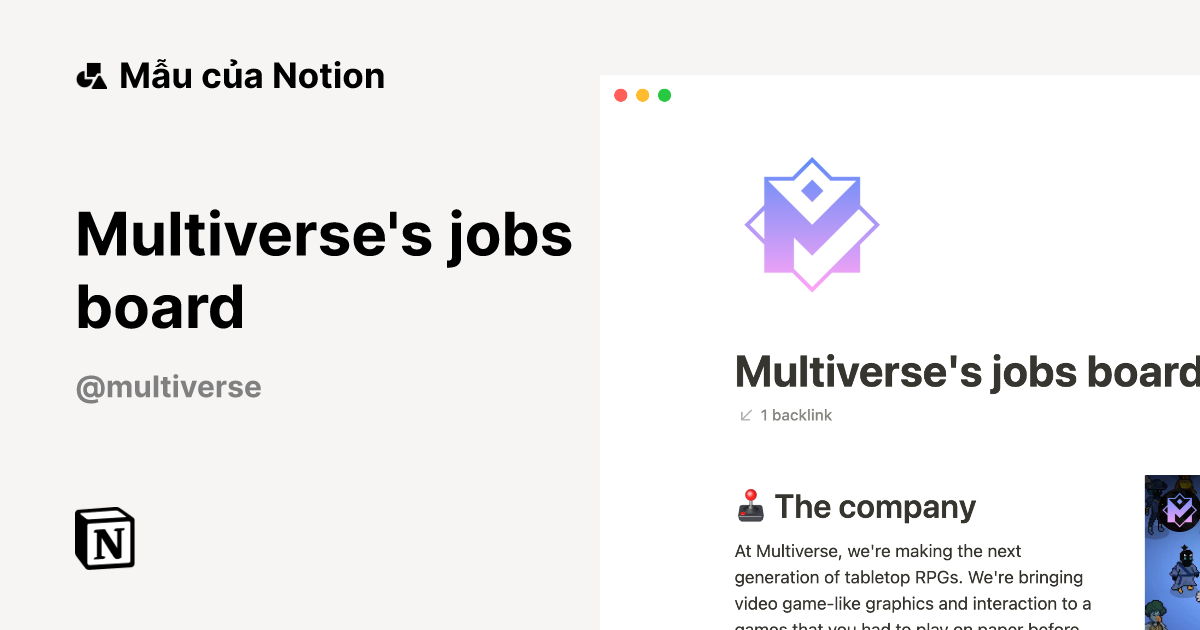 Multiverse's jobs board Mẫu do Multiverse tạo | Thị trường Notion