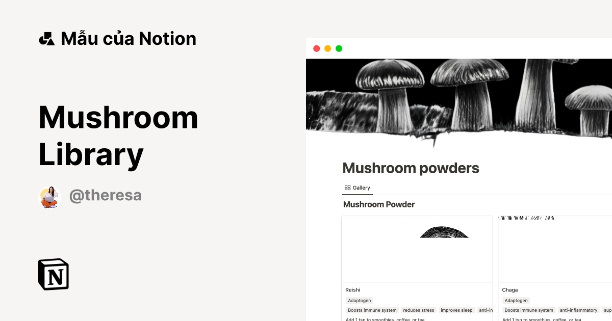 Mushroom Library Mẫu do Theresa Dinh tạo | Thị trường Notion