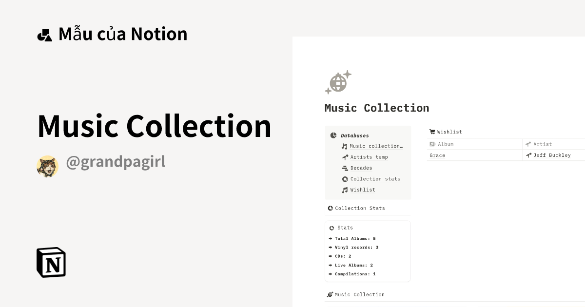Mẫu Music Collection | Thị trường Notion