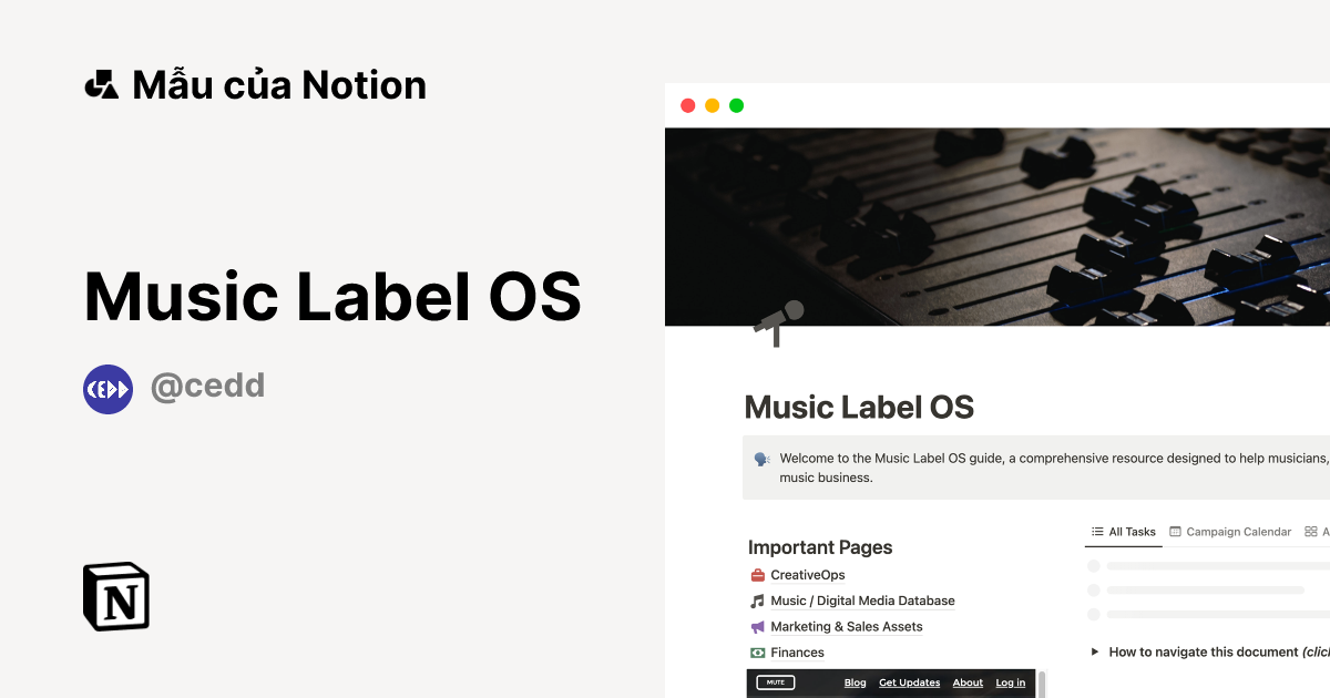 Mẫu Music Label OS | Thị trường Notion