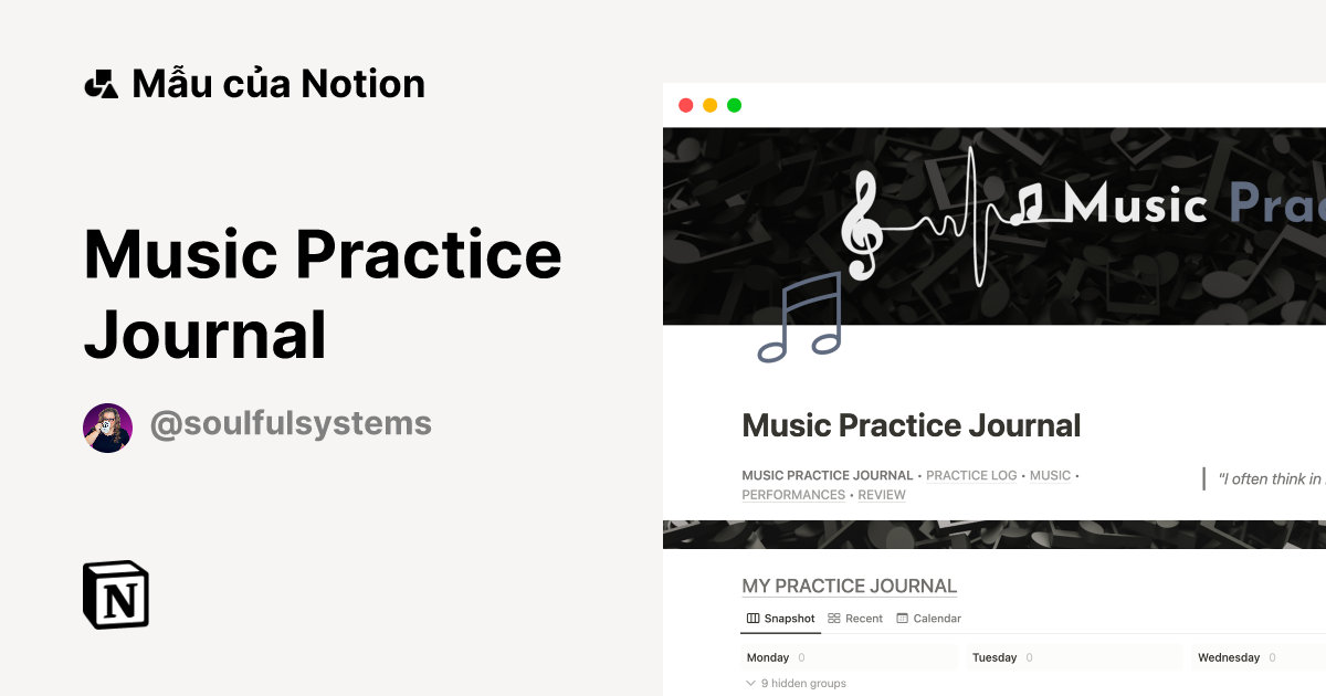 Mẫu Music Practice Journal | Thị trường Notion