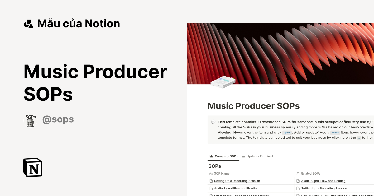 Mẫu Music Producer SOPs | Thị trường Notion