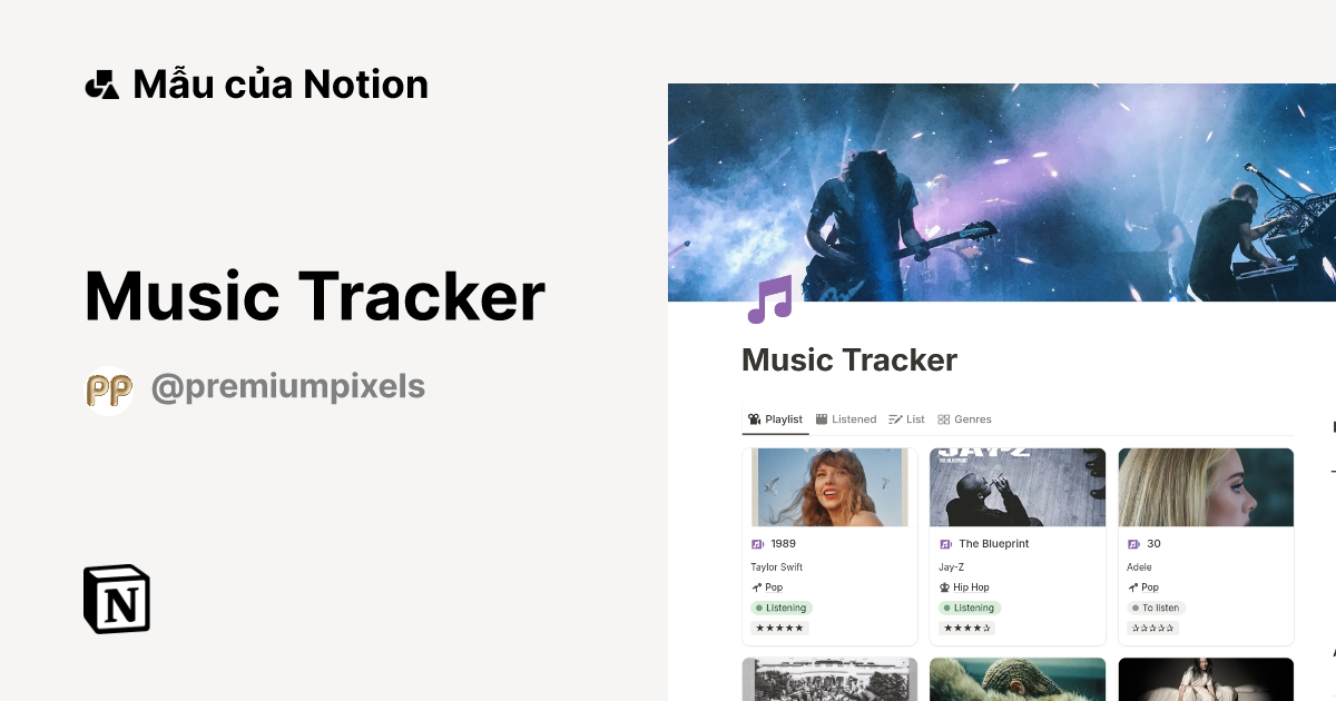 Mẫu Music Tracker | Thị trường Notion
