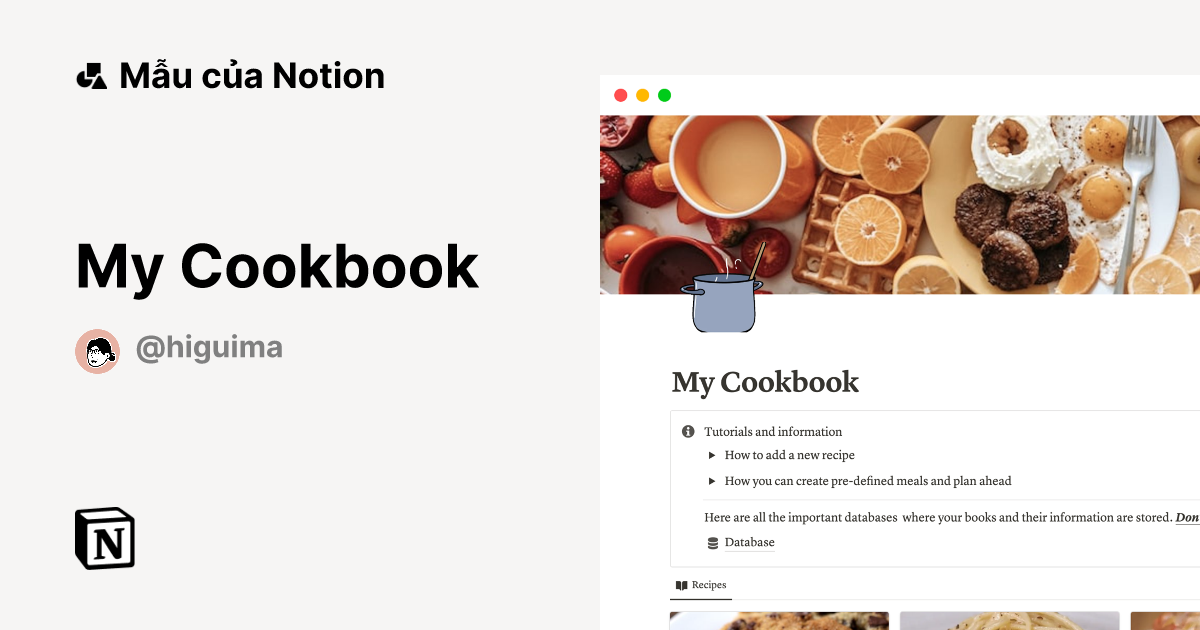 Mẫu My Cookbook | Thị trường Notion