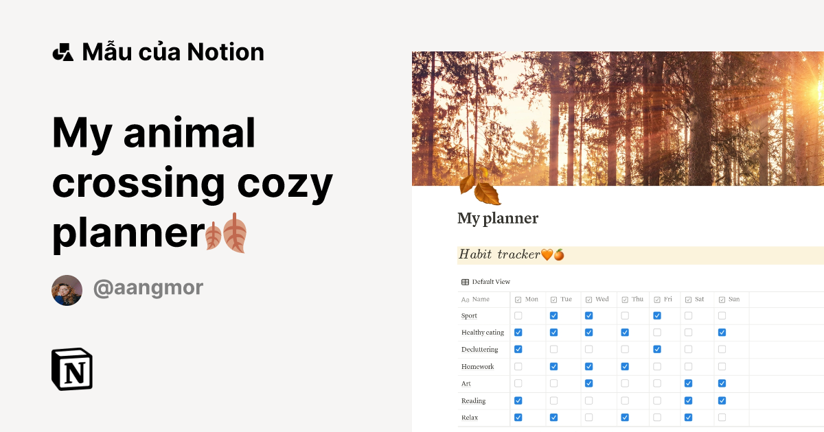 Mẫu My animal crossing cozy planner🍂 | Thị trường Notion