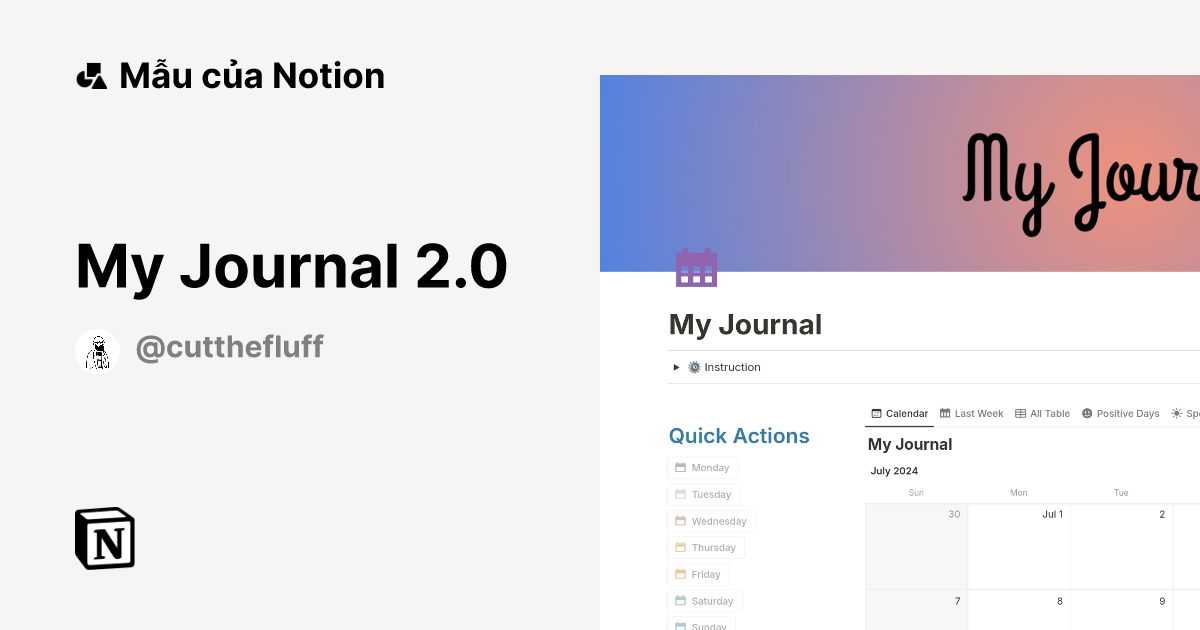 My Journal 2.0 Mẫu do CutTheFluff tạo | Thị trường Notion