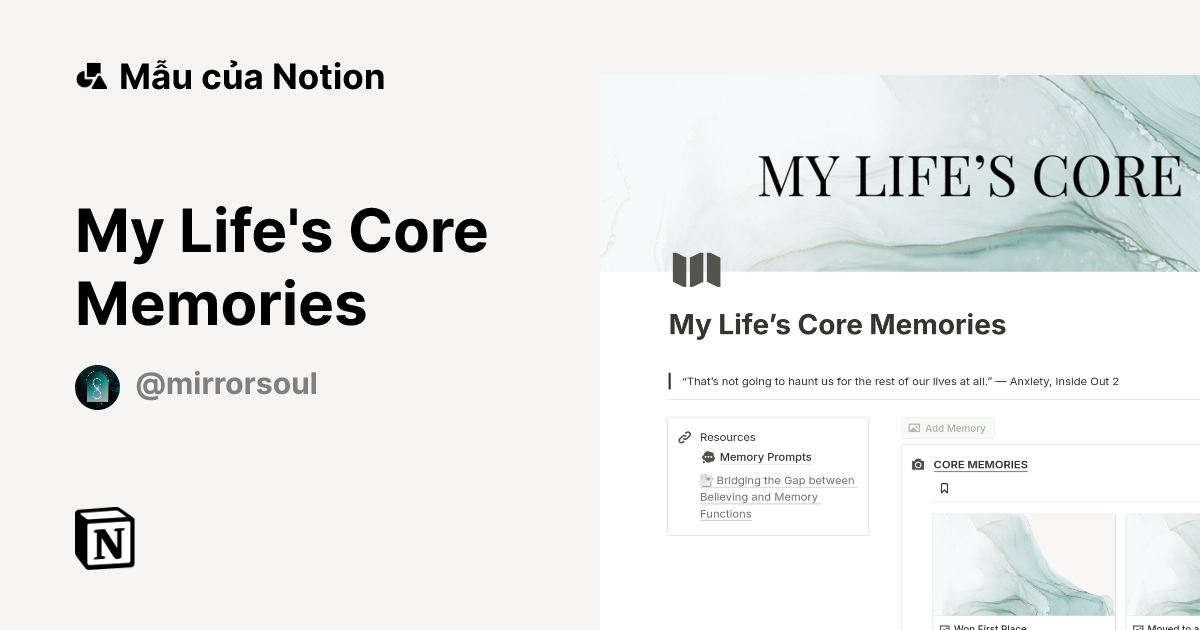 Mẫu My Life's Core Memories | Thị trường Notion