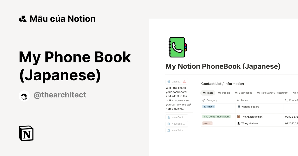 My Phone Book (Japanese) Mẫu do Mark Fletcher tạo | Thị trường Notion