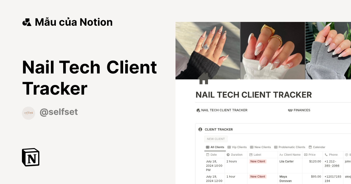 Nail Tech Client Tracker Mẫu do SELFSET tạo | Thị trường Notion