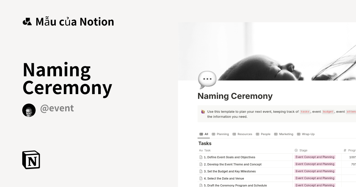 Naming Ceremony Mẫu do Event tạo | Thị trường Notion