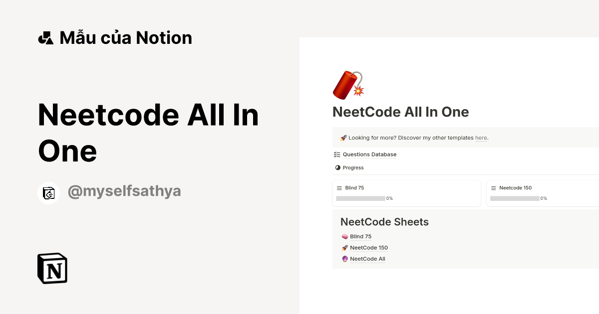 Neetcode All In One Mẫu do Sathiya Sivaraj tạo | Thị trường Notion