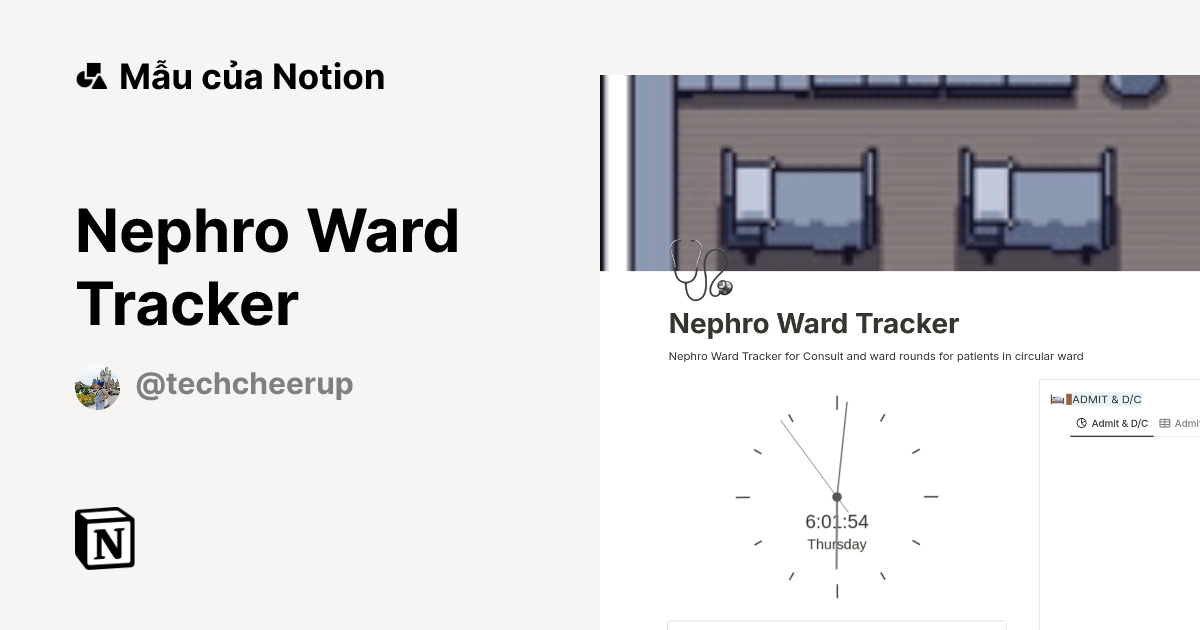Nephro Ward Tracker Mẫu do TECHCheerup tạo | Thị trường Notion