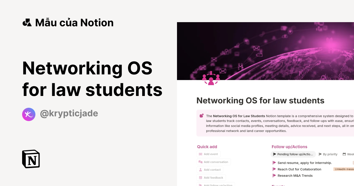 Mẫu Networking OS for law students | Thị trường Notion