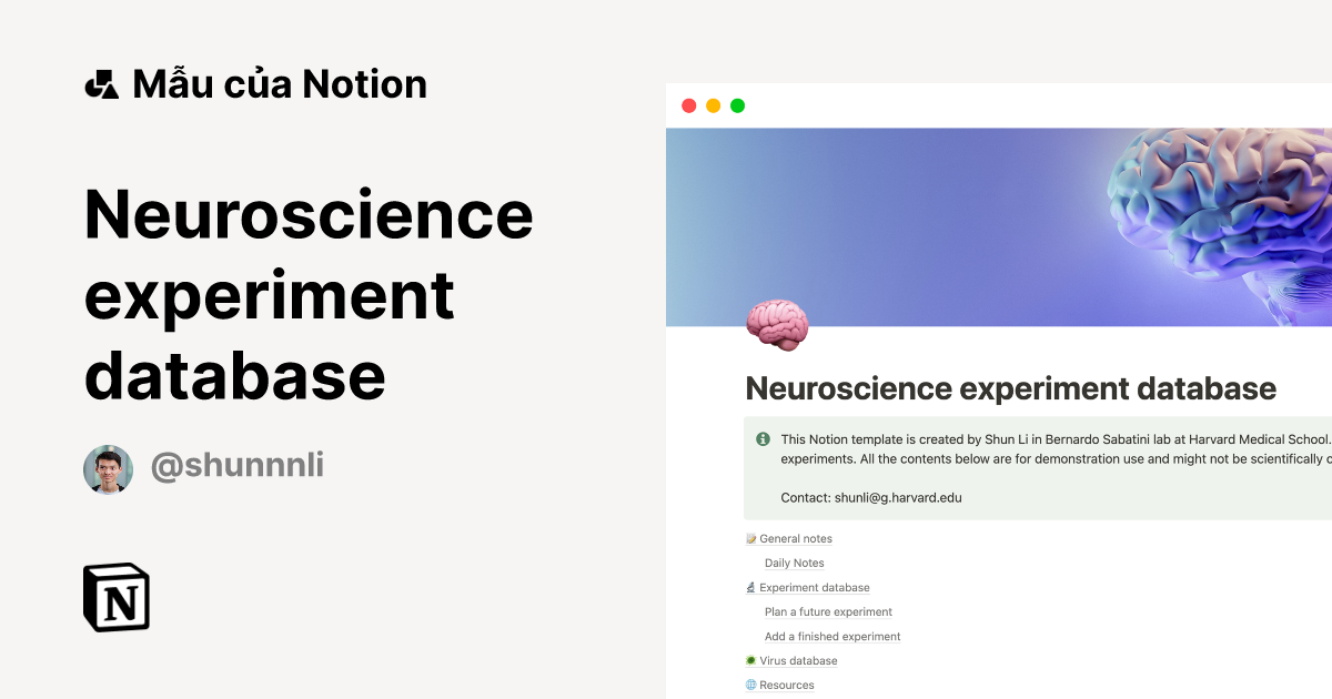 Mẫu Neuroscience experiment database | Thị trường Notion