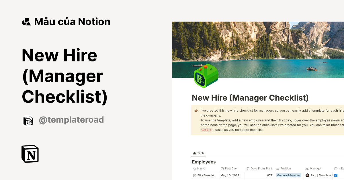 Mẫu New Hire (Manager Checklist) | Thị trường Notion