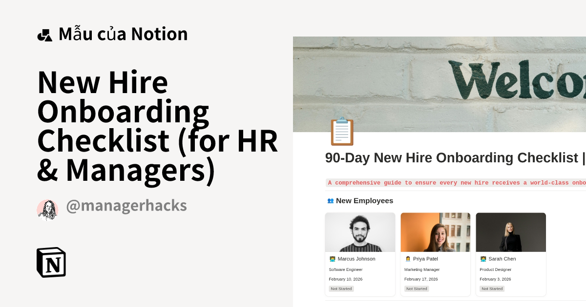 Mẫu New Hire Onboarding Checklist (for HR & Managers) | Thị trường Notion