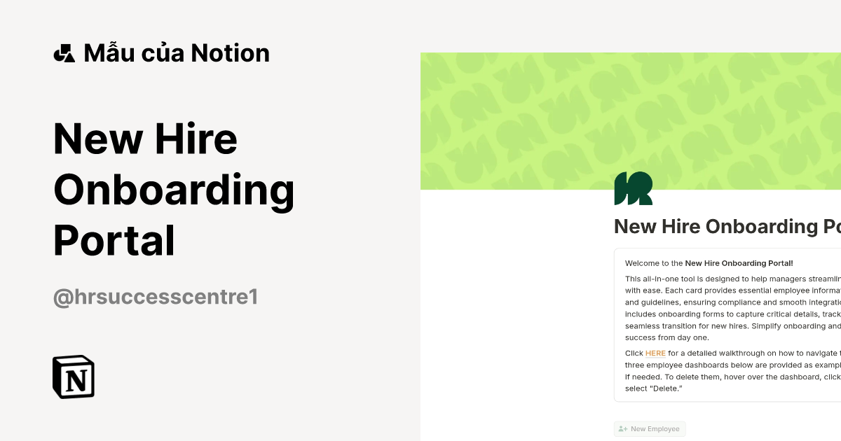 New Hire Onboarding Portal Mẫu do HR Success Centre tạo | Thị trường Notion