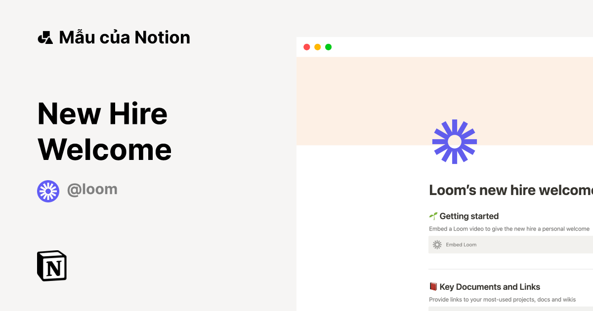 New Hire Welcome Mẫu do Loom tạo | Thị trường Notion