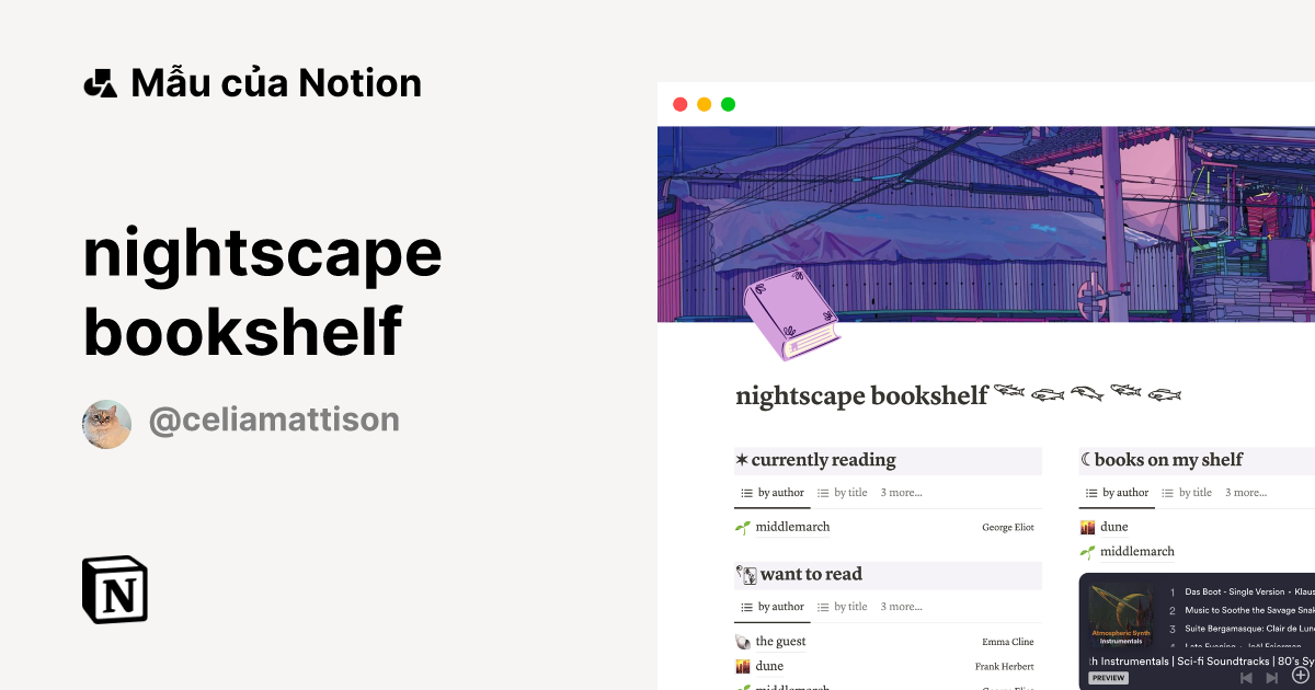 nightscape bookshelf Mẫu do Celia Mattison tạo | Thị trường Notion