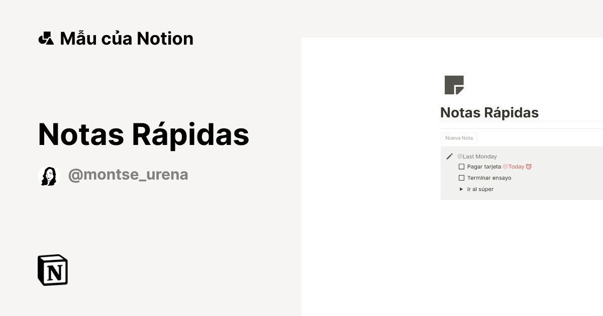Notas Rápidas Mẫu do Montse U. tạo | Thị trường Notion