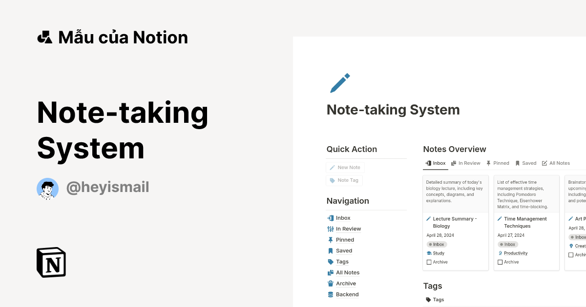 Mẫu Note-taking System | Thị trường Notion